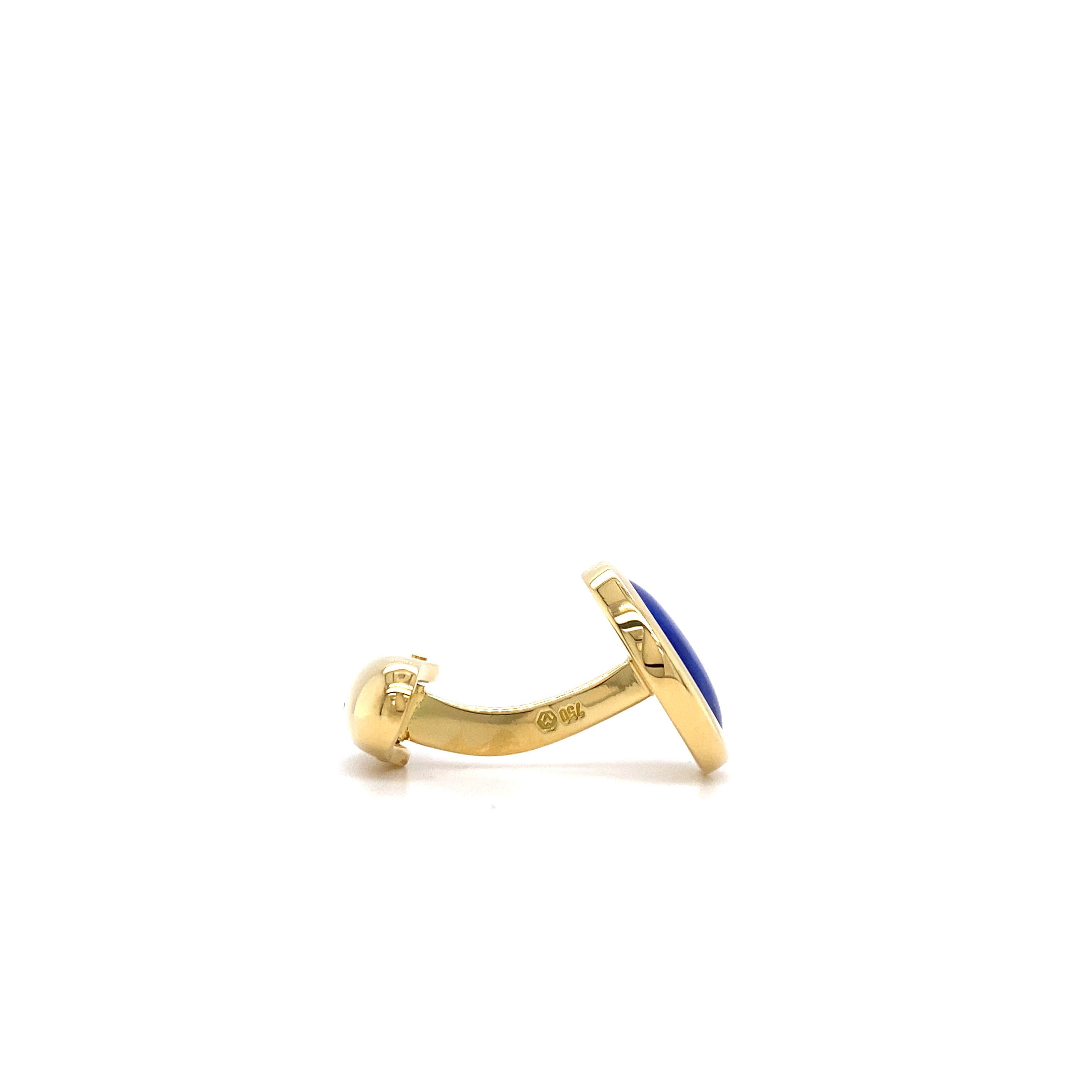 Round Cufflinks - 18k Yellow Gold - Lapis Lazuli Inlays - Diameter 15.5 ...
