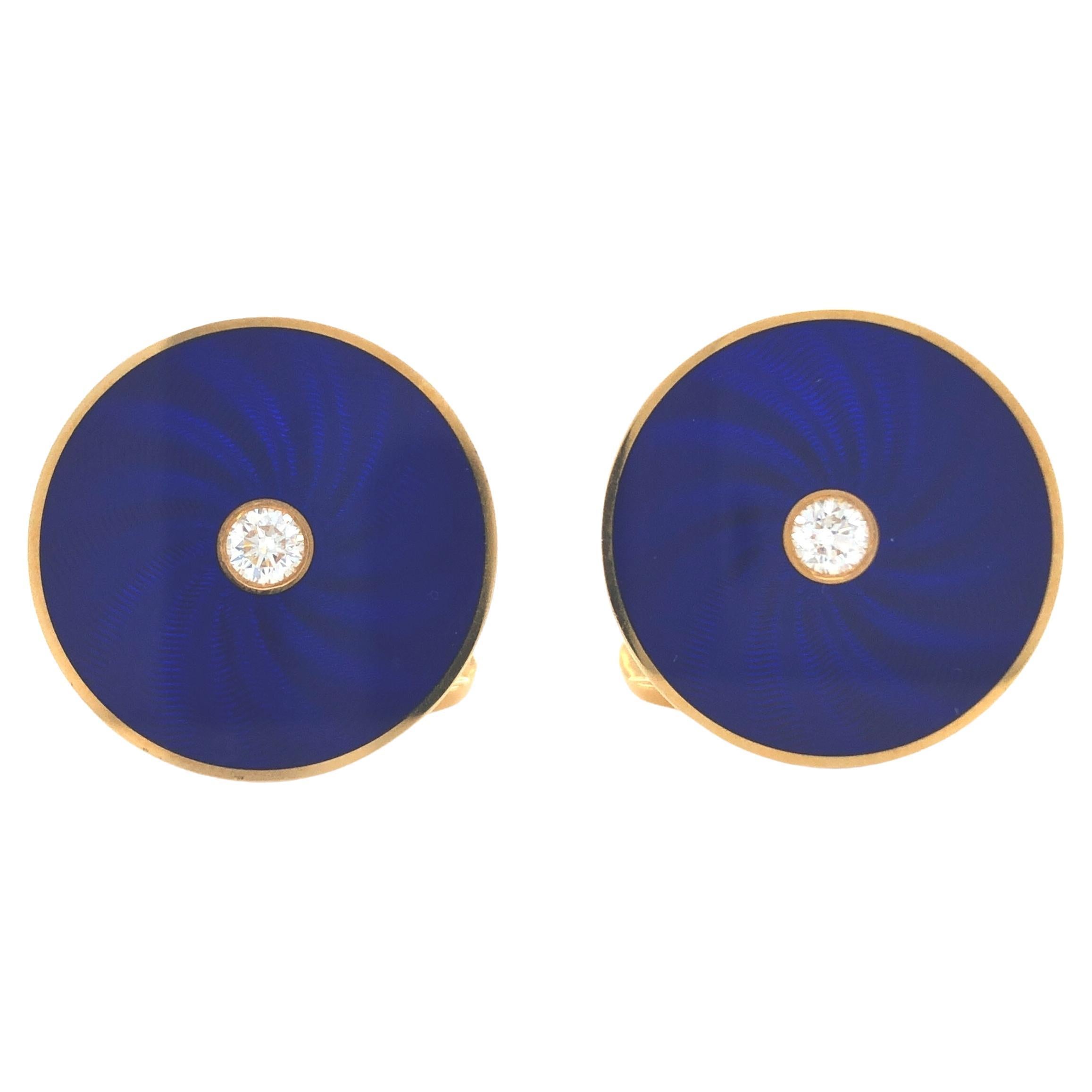 Round Cufflinks 18k Yellow Gold Raspberry Red Guilloche Enamel 2 ...