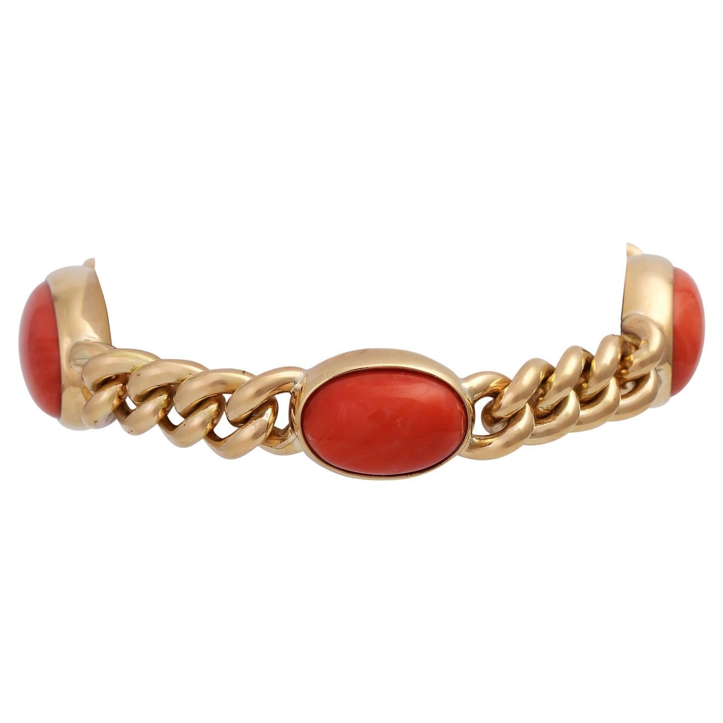 Curb Bracelet with 4 Sapphire Cabochons For Sale at 1stDibs