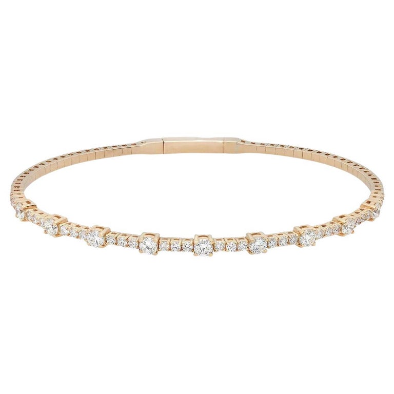 Round Cut Diamond Bangle Bracelet 18K Yellow Gold For Sale at 1stDibs