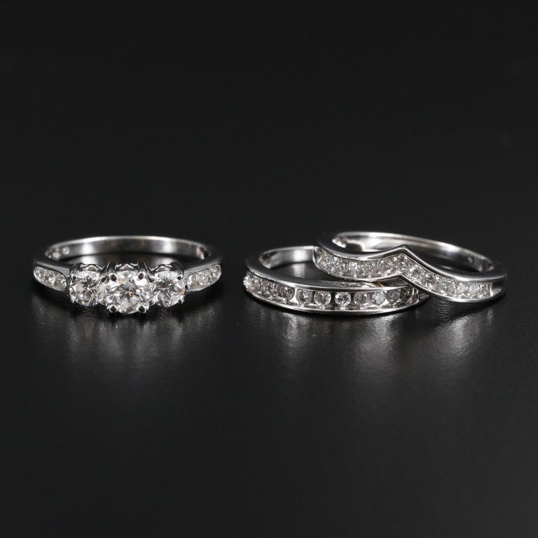 Customizable Round Cut Diamond Engagement Ring Set White Gold Diamond ...