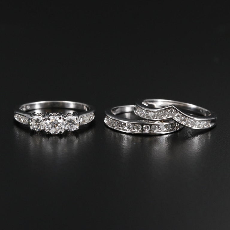 Customizable Round Cut Diamond Engagement Ring Set White Gold Diamond ...