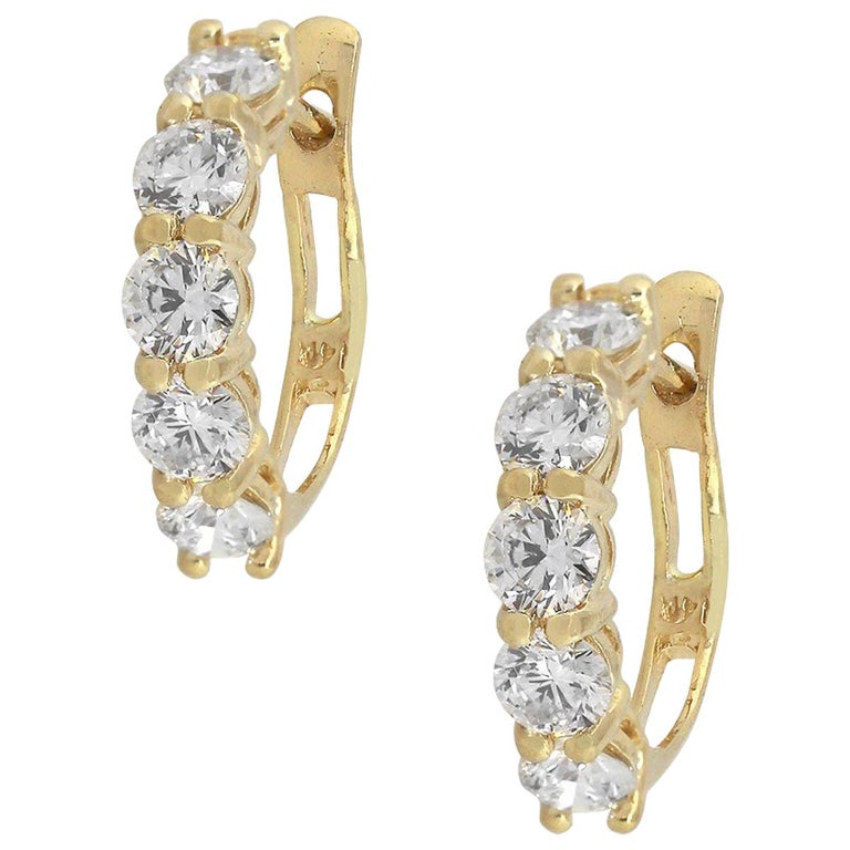 Round Cut Diamond Small Hoops at 1stDibs