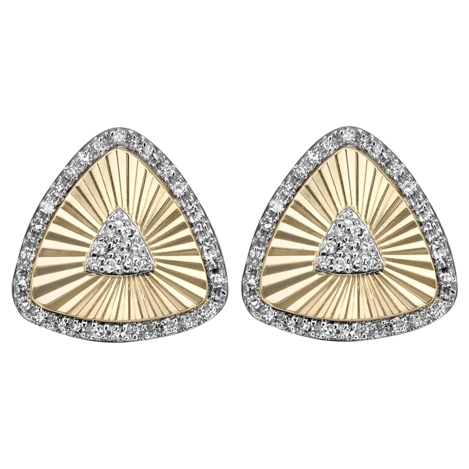 Round Cut Diamond Triangular Stud Earring 14K Yellow Gold 0.25Cttw at 1stDibs