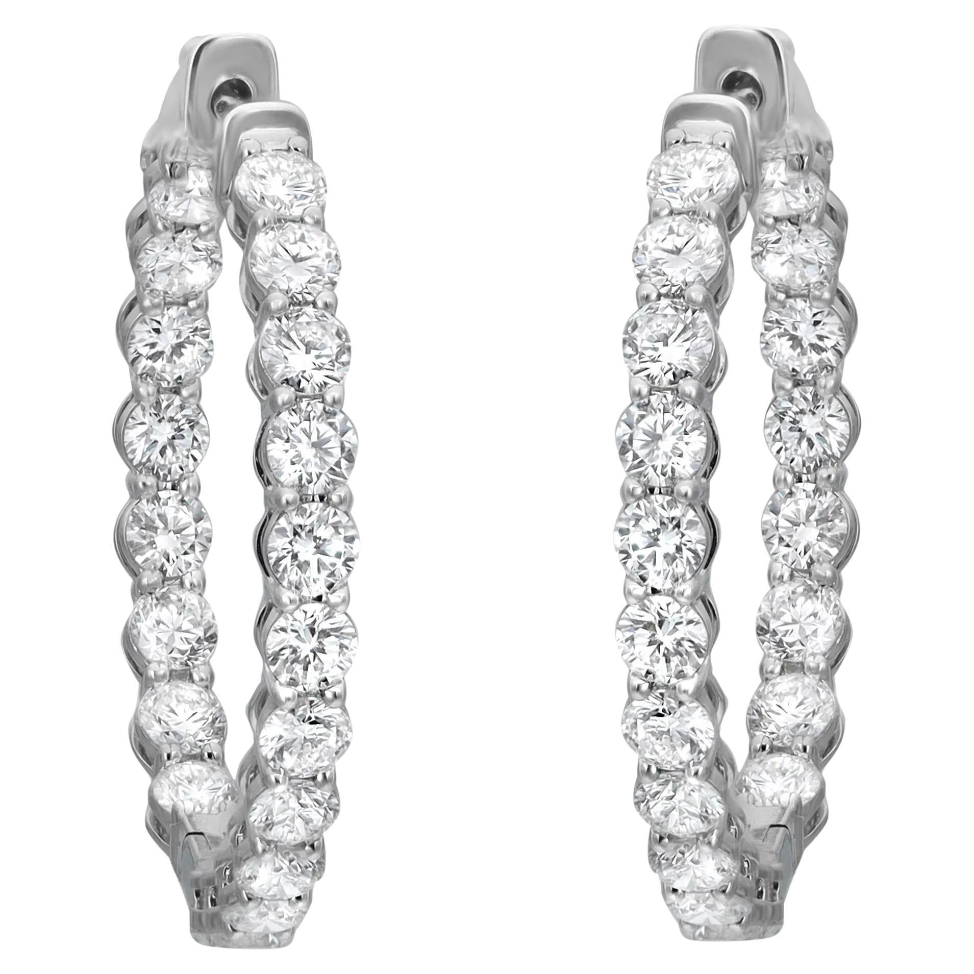 Round Cut Lab Grown Diamond Inside Out Hoop Earrings 14K White Gold 2 ...