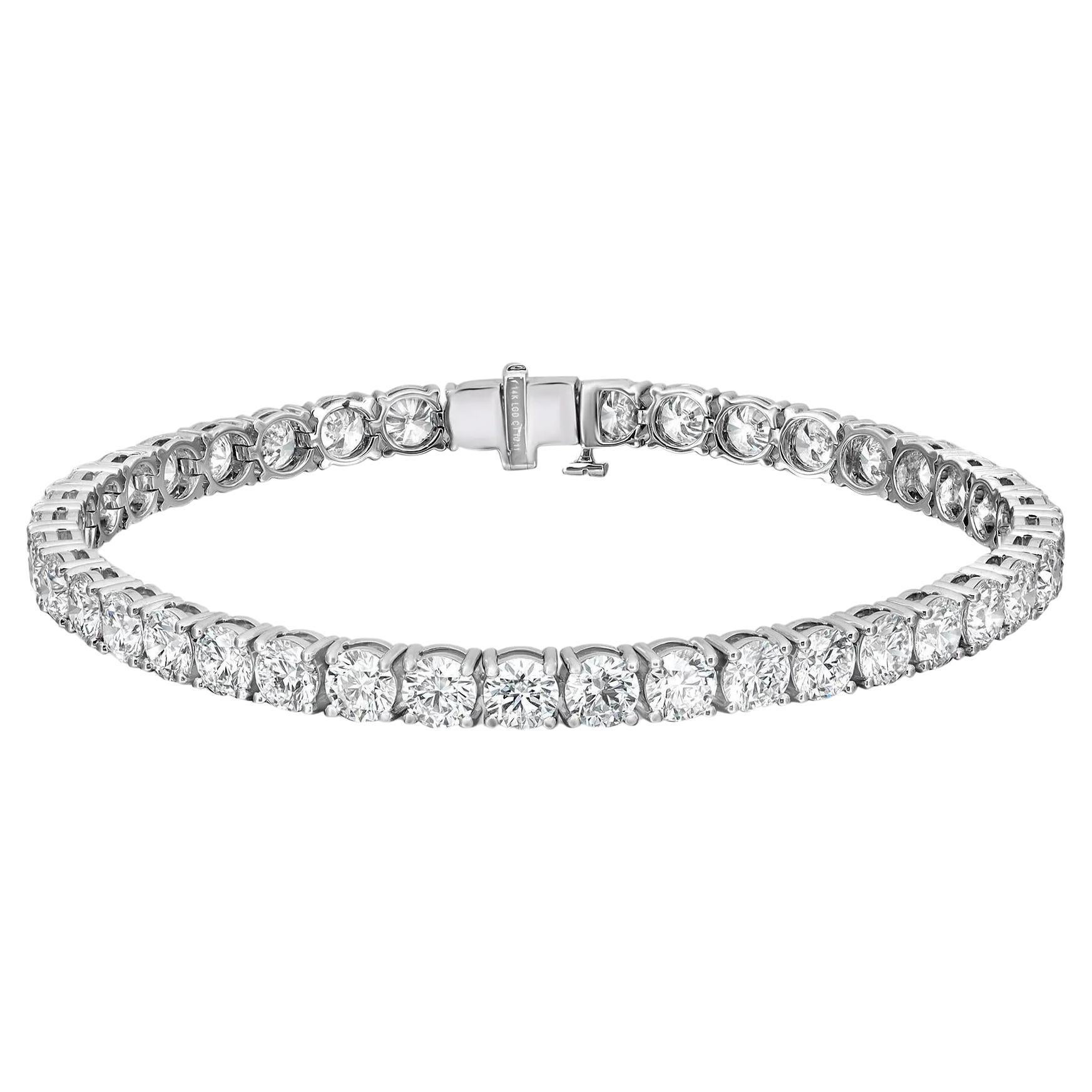 Round Cut Lab Grown Diamond Tennis Bracelet 14K White Gold 10.11Ctw 7 Inches For Sale at 1stDibs