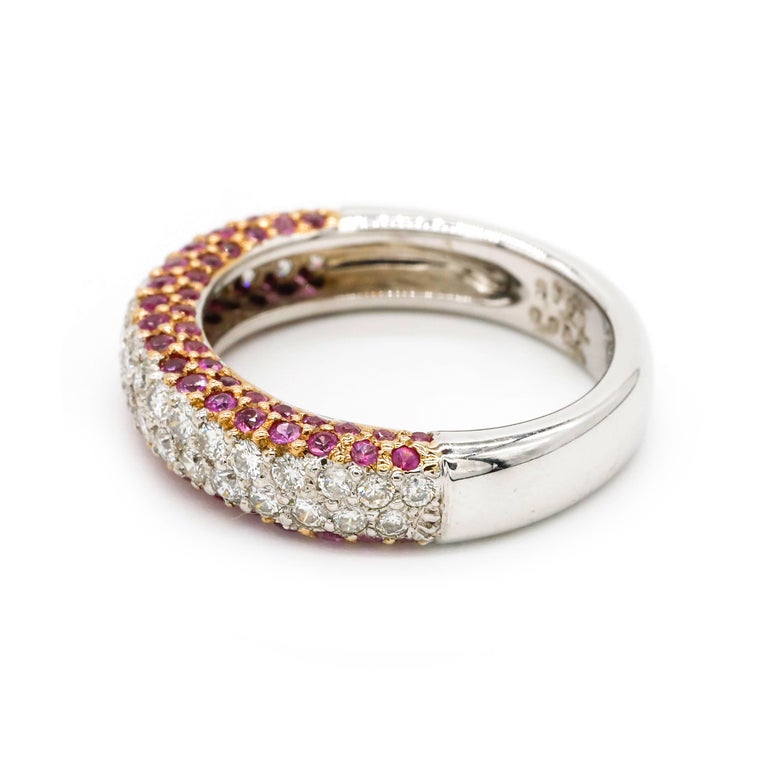 Round Cut Ruby Pave Setting Diamond Pave Eternity Band Ring in 18 K ...