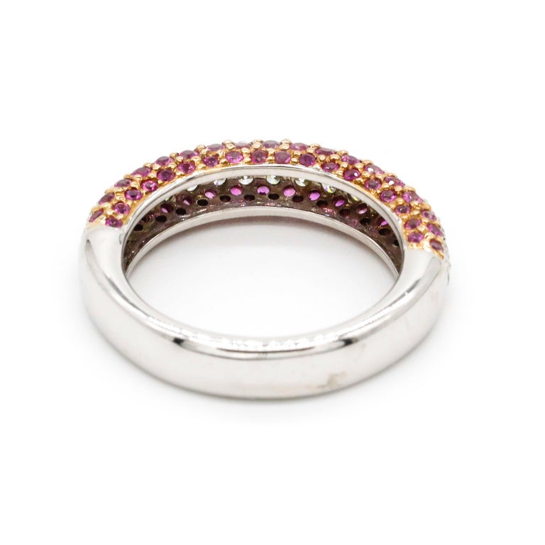 Round Cut Ruby Pave Setting Diamond Pave Eternity Band Ring in 18 K ...