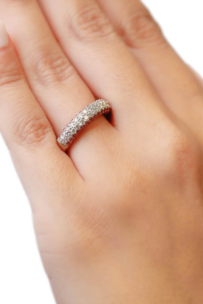 Round Cut Ruby Pave Setting Diamond Pave Eternity Band Ring in 18 K ...