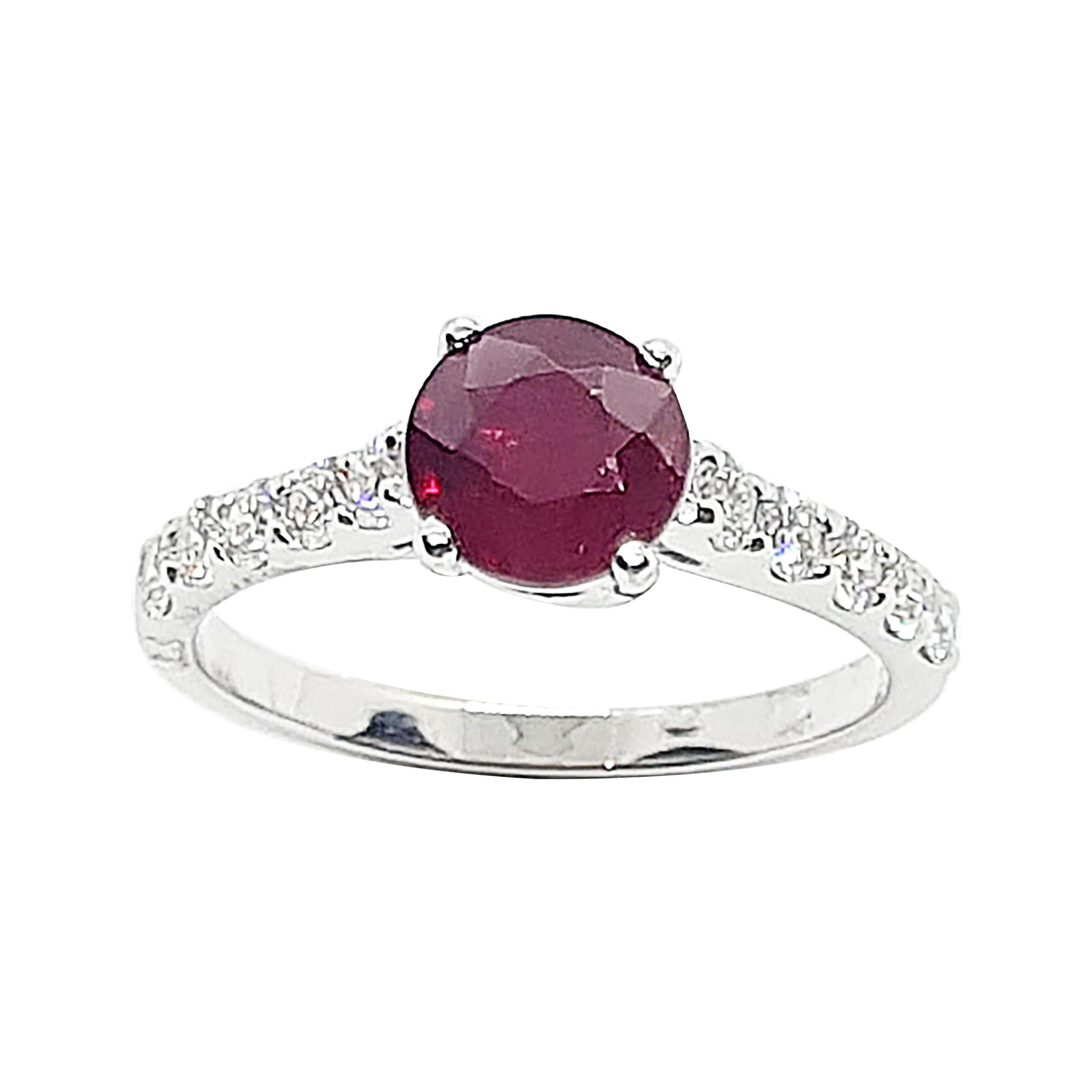 Round-cut ruby with Diamond Ring Set in 18 Karat White Gold Settings ...