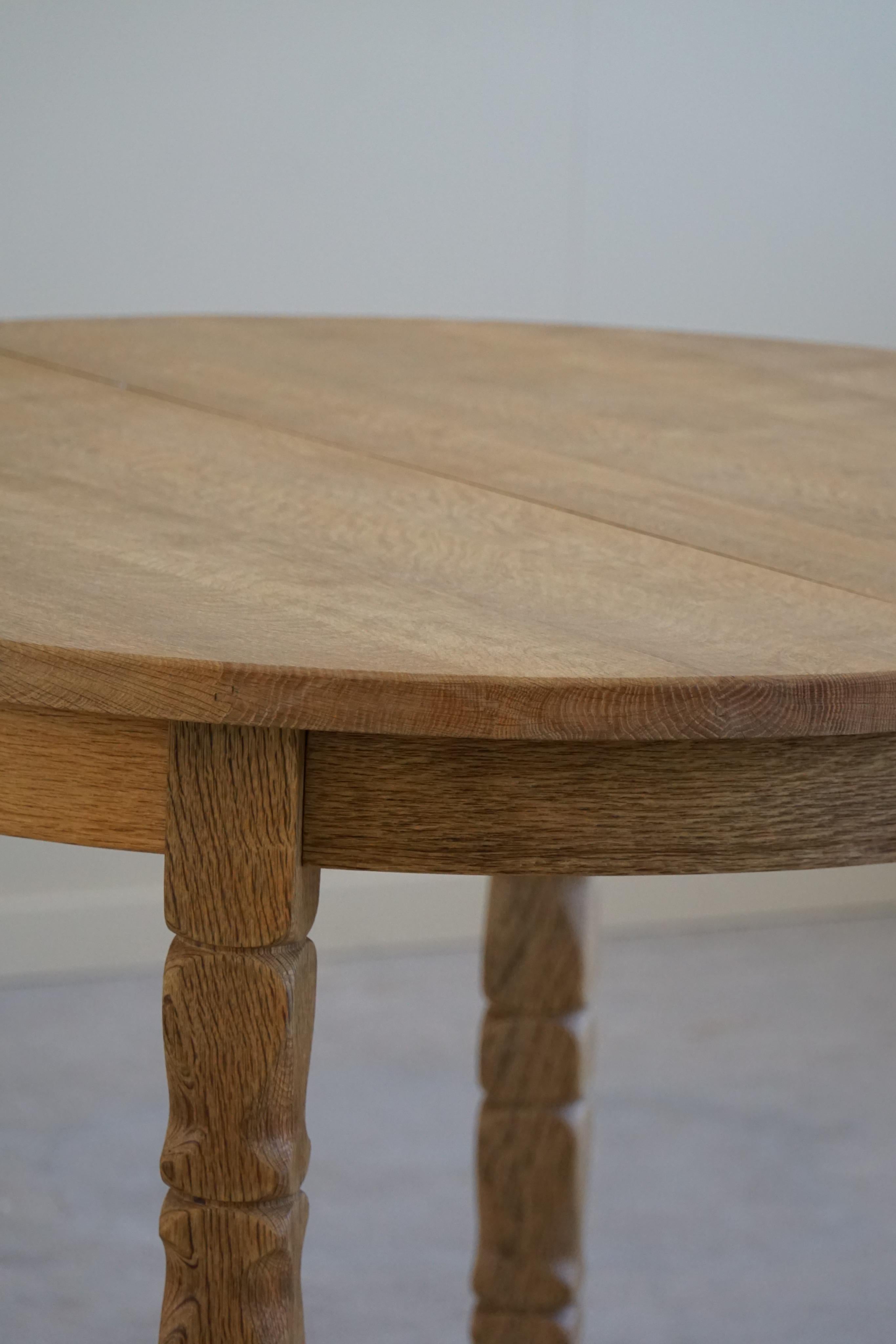 Round Danish Midcentury Dining Table in Solid Oak with Two Extensions ...