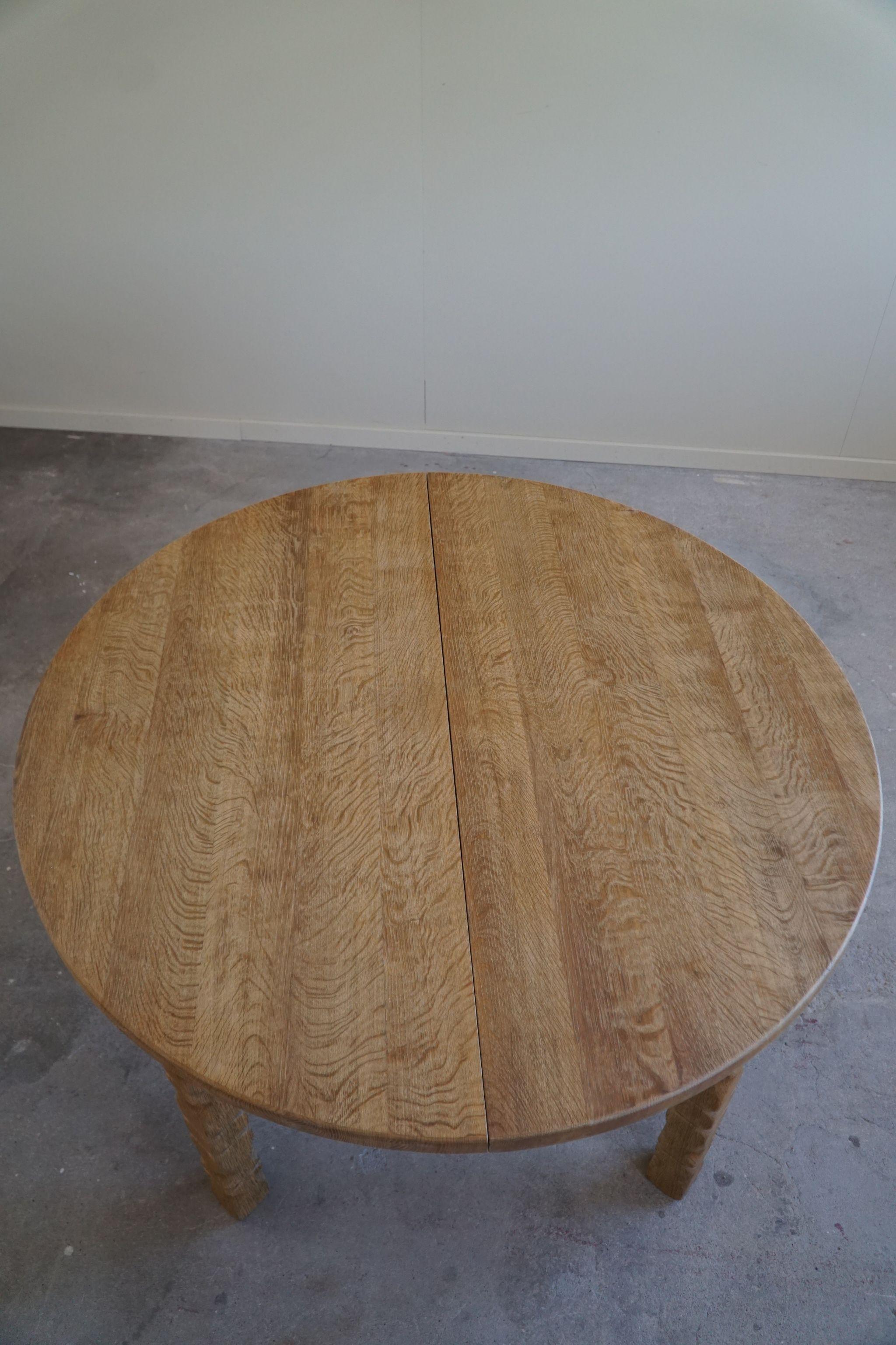 Round Danish Midcentury Dining Table in Solid Oak with Two Extensions ...