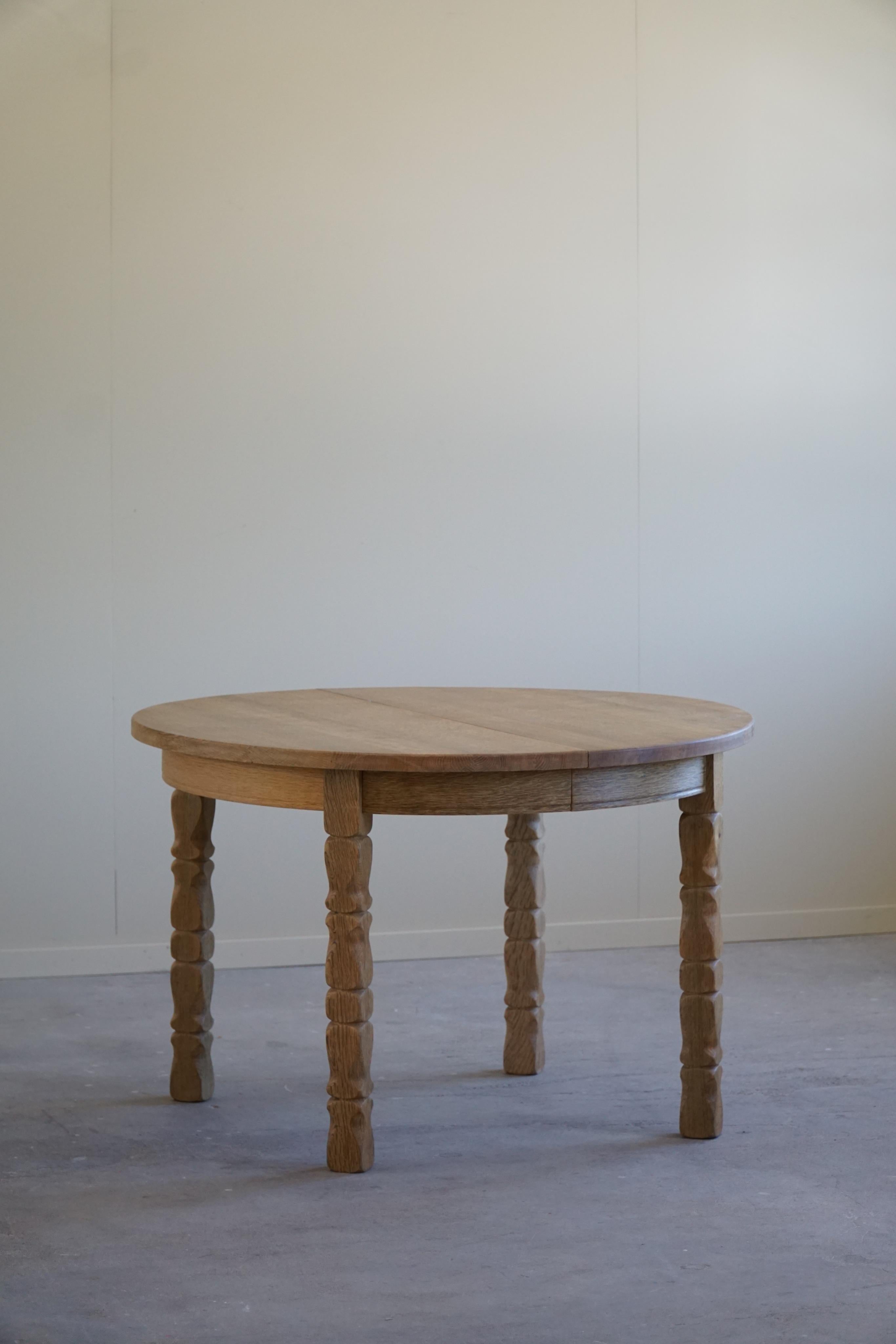 Round Danish Midcentury Dining Table in Solid Oak with Two Extensions ...