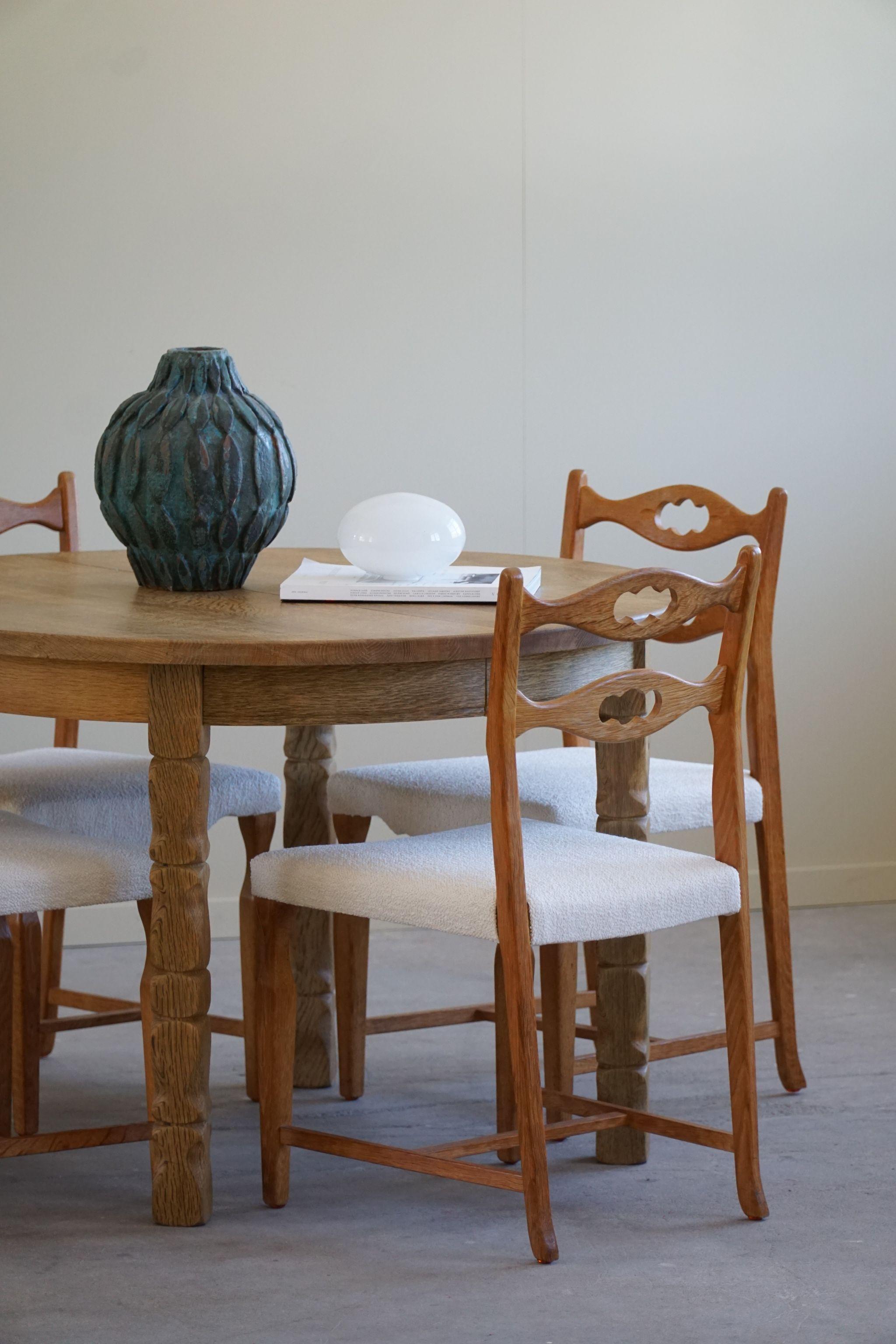 Round Danish Midcentury Dining Table in Solid Oak with Two Extensions ...