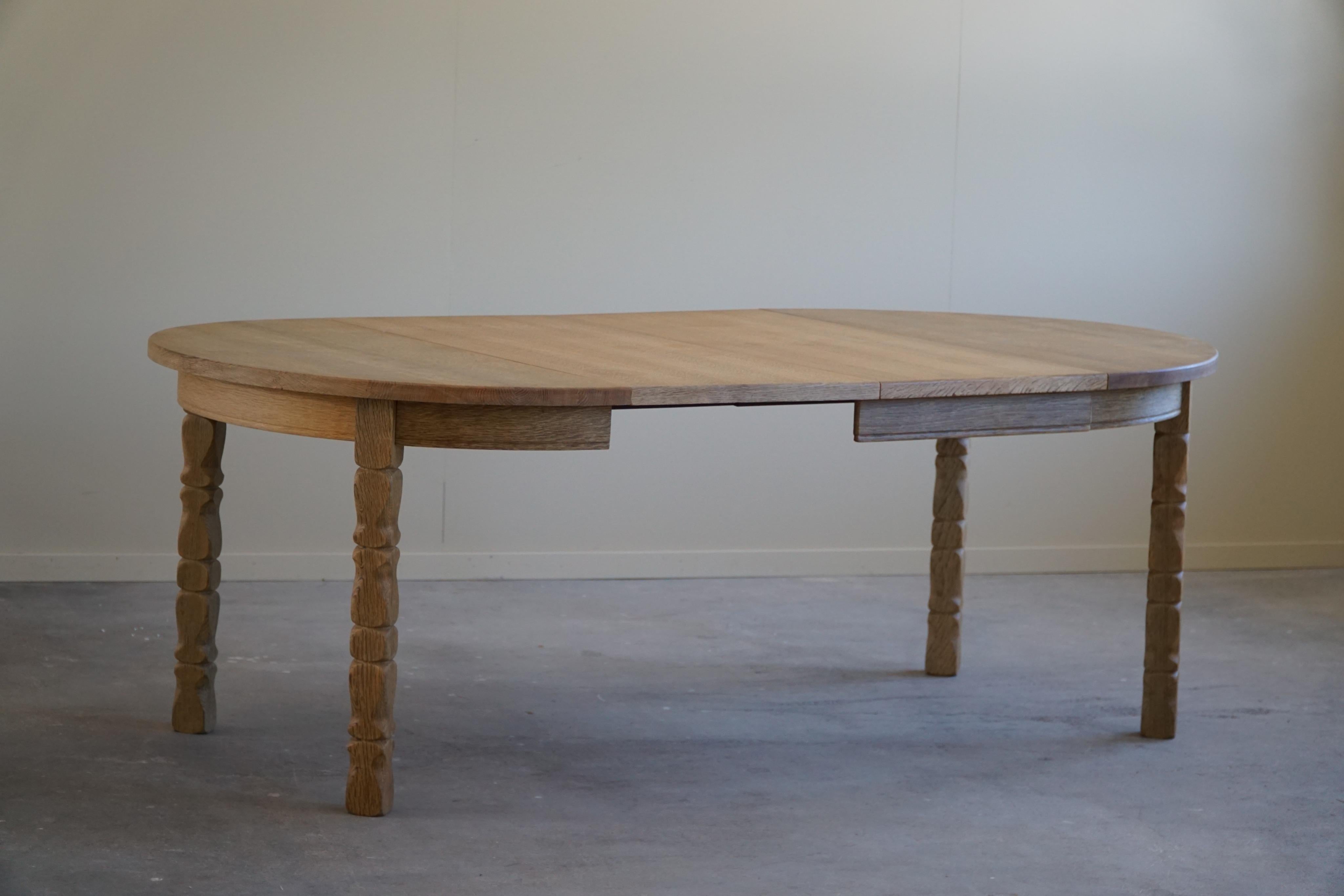 Round Danish Midcentury Dining Table in Solid Oak with Two Extensions ...