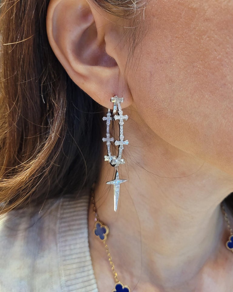 Spectra Fine Jewelry Diamond Gold Hoop Earrings with Crosses For Sale ...