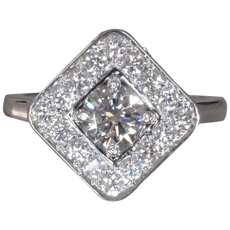 Round Diamond Center Engagement Ring with Square Halo, 1.45 Carat Total ...