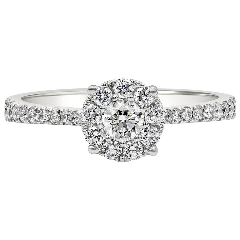 Round Diamond Cluster Halo Engagement Ring For Sale at 1stDibs