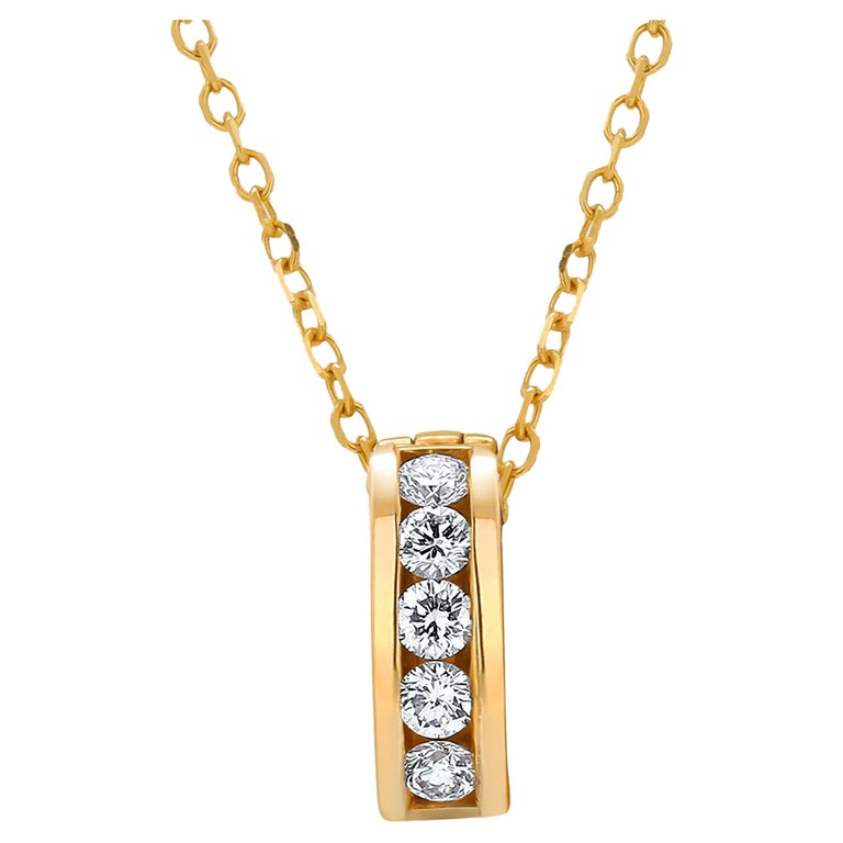 Round Diamond Detachable Charm Hanging on Yellow Gold Pendant Necklace ...