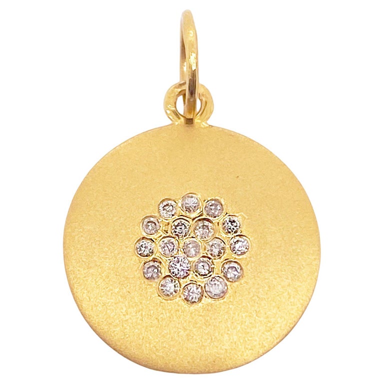 Round Diamond Disc Charm w 19 Diamonds .11 Carats, 15 mm Diameter ...