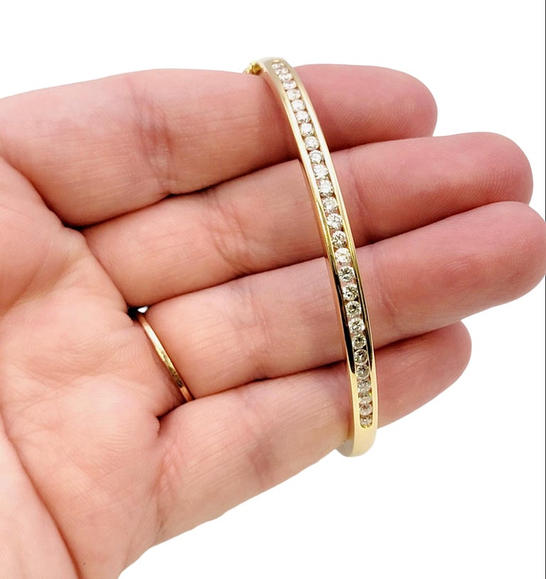 Round Diamond Hinged Narrow Bangle Bracelet in 14 Karat Yellow Gold For ...