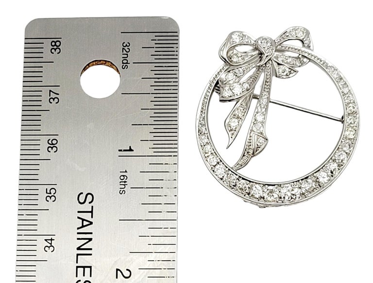 Round Diamond Open Circle Brooch with Bow Detail in Polished Platinum ...