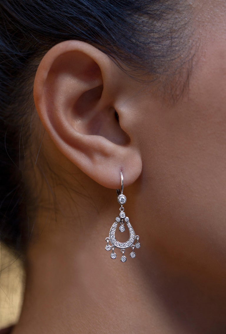 Round Diamond Open Work Chandelier Earrings For Sale at 1stDibs
