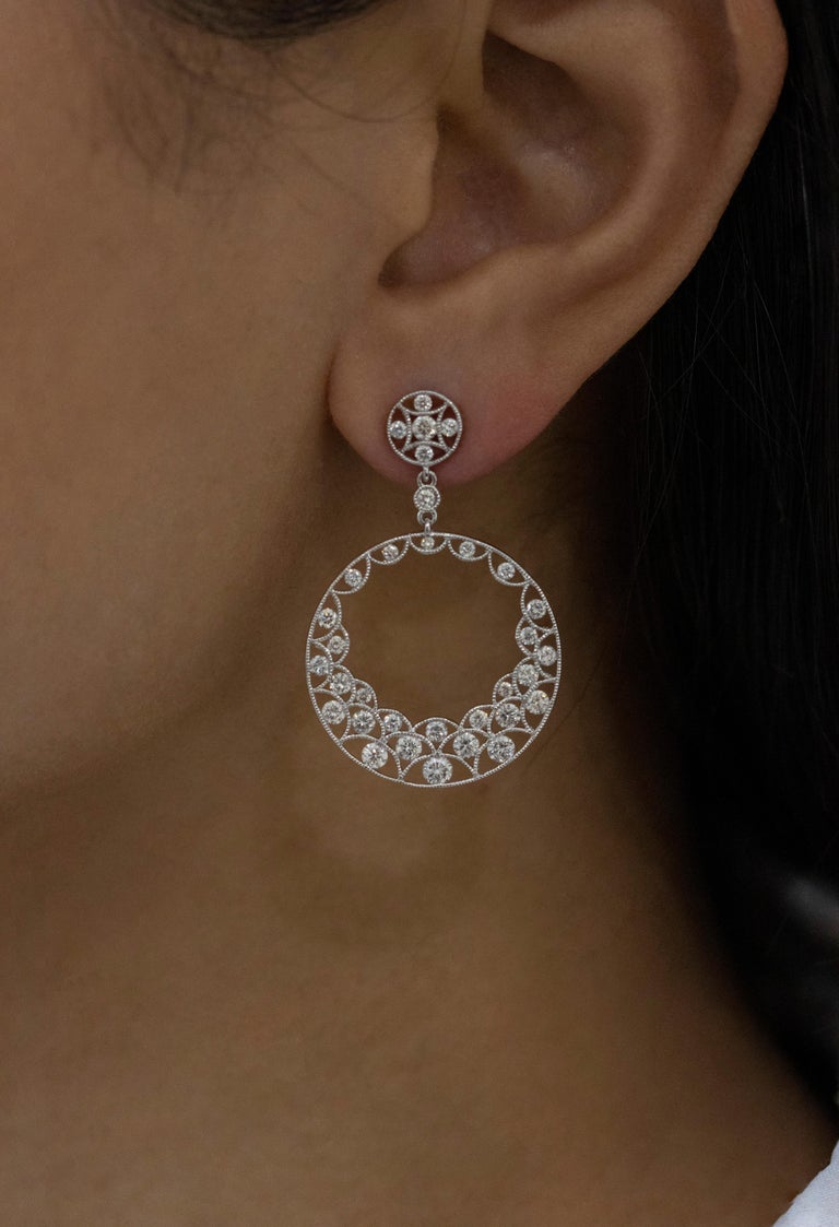 Round Diamond Open Work Chandelier Earrings For Sale at 1stDibs | round ...