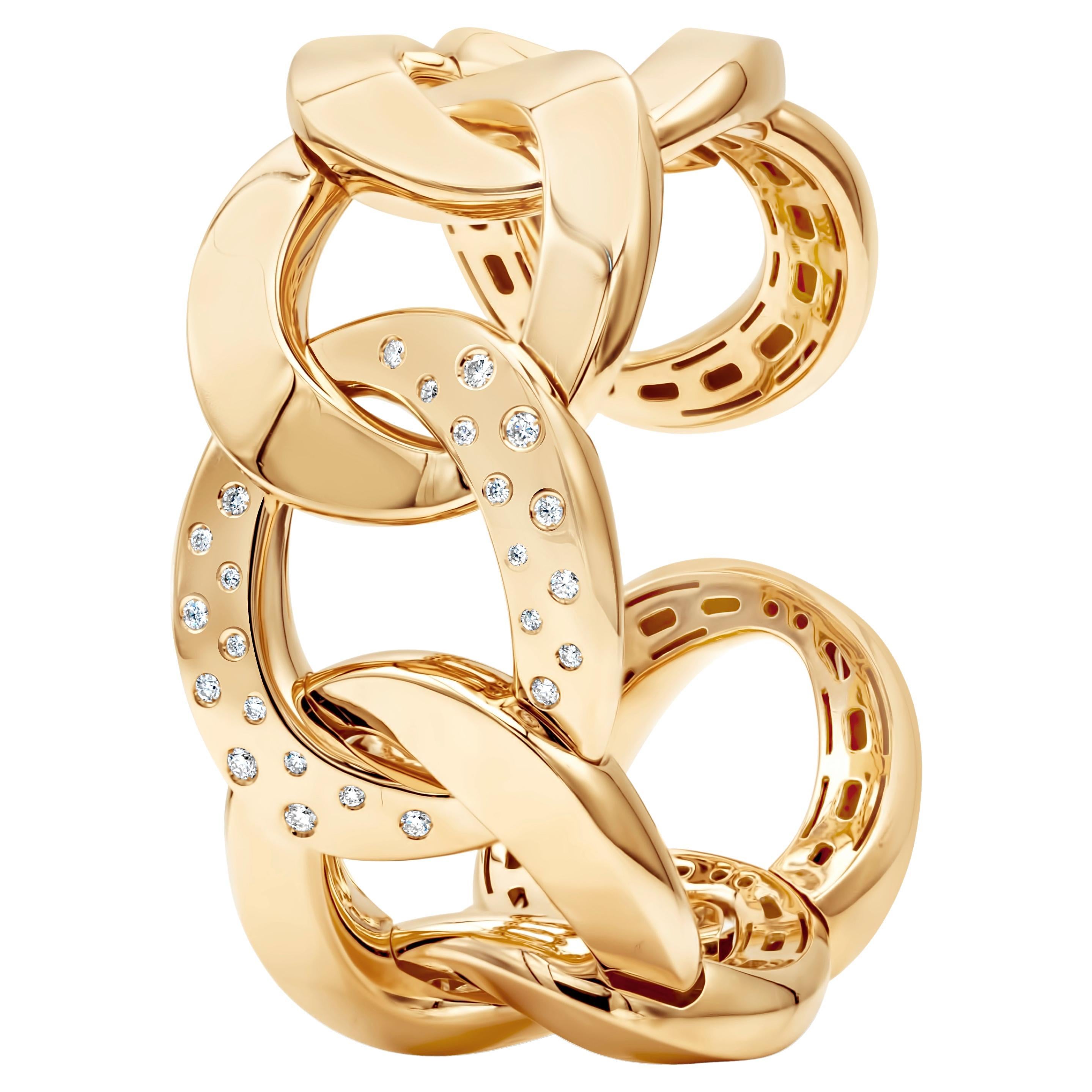 2.25 Carats Total Round Cut Diamond Open-Work Yellow Gold Large Cuff Bracelet For Sale at 1stDibs