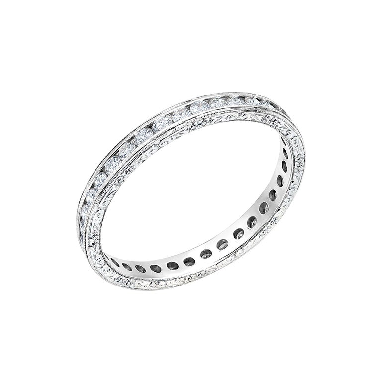 Round Diamond Platinum Eternity Band with Old Master Hand Engraving For ...