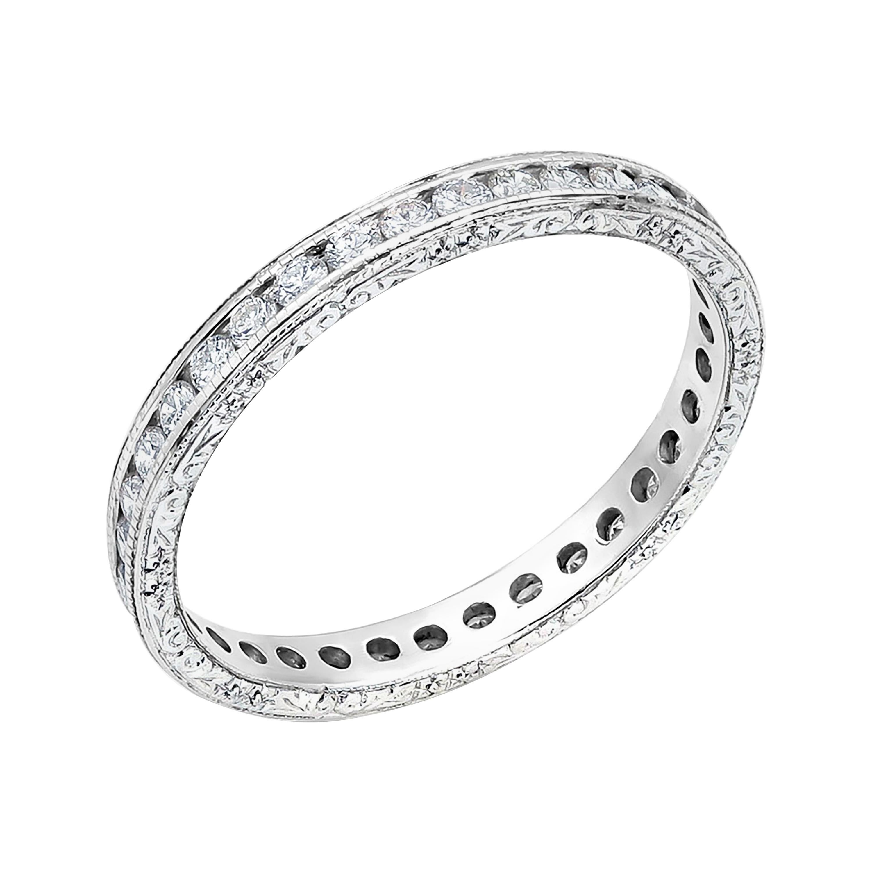 Round Diamond Platinum Eternity Band with Old Master Hand Engraving For ...