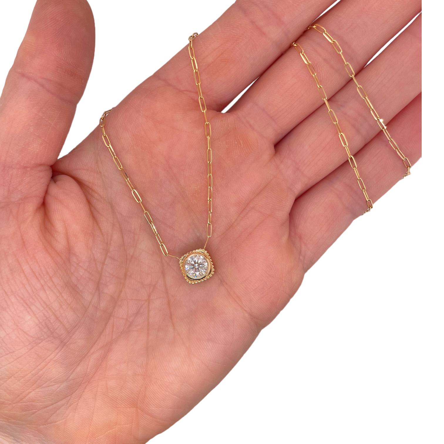 Round Diamond Textured Bezel Pendant in 14k Yellow Gold For Sale at 1stDibs