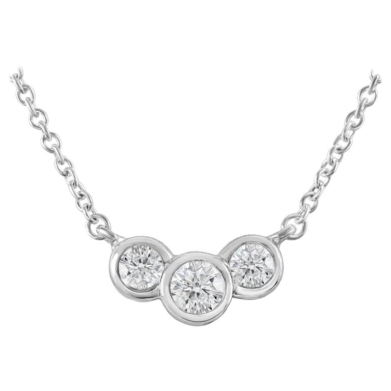 Round Diamond Three-Stone Pendant Necklace at 1stDibs