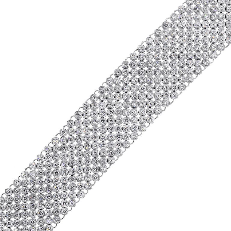 Round Diamond Wide Mesh Bracelet at 1stDibs