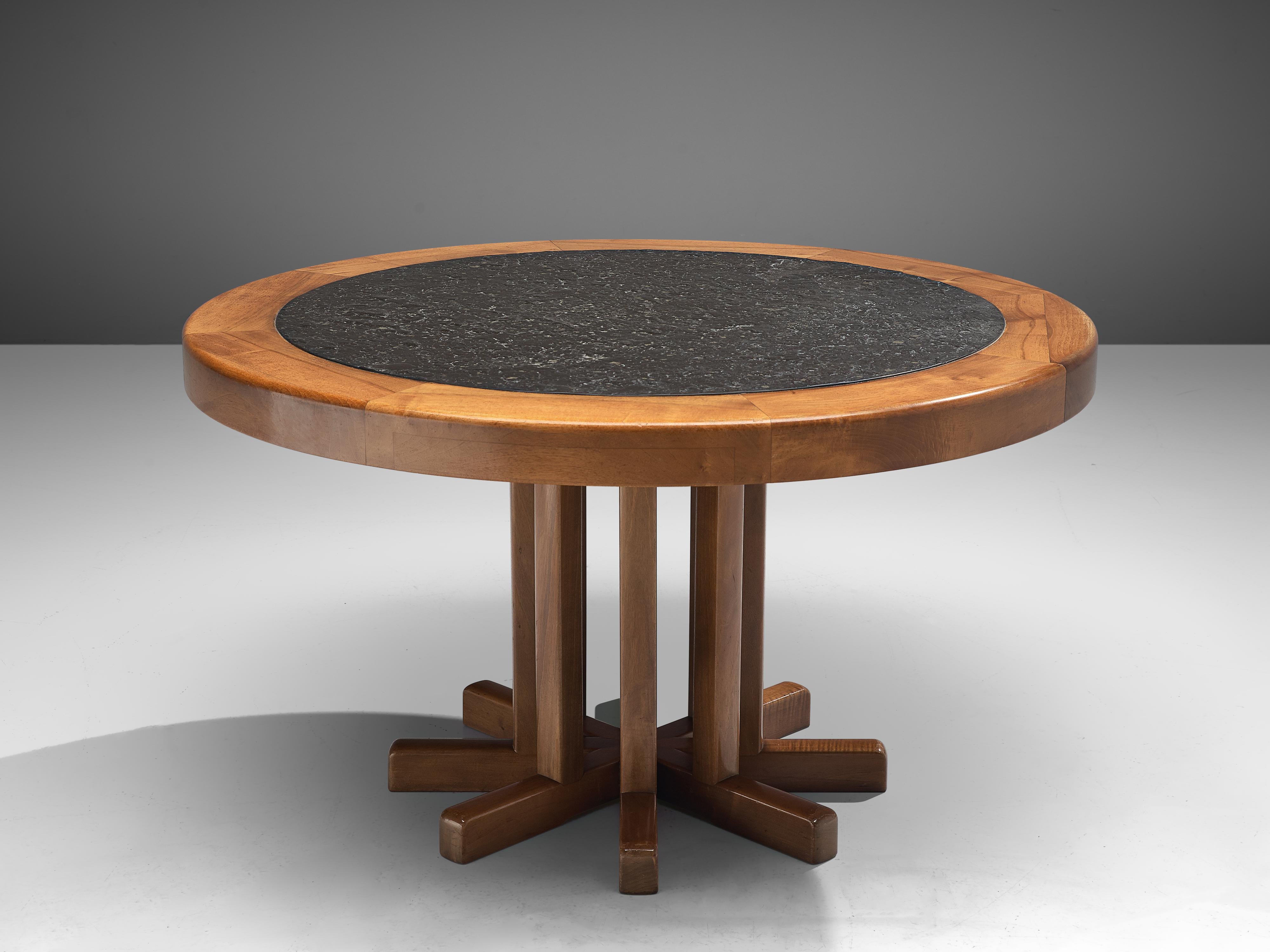 Round Dining Table in Solid Elm with Slate Inlay For Sale at 1stDibs ...