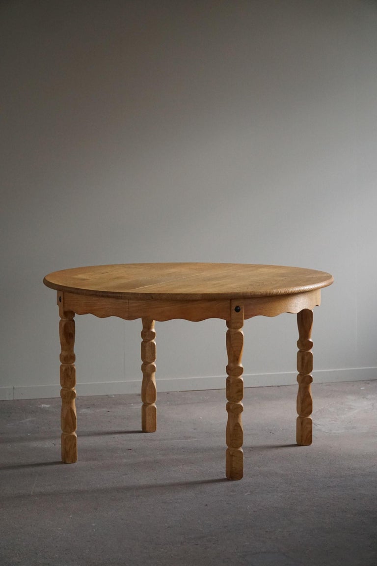 Round Dining Table in Solid Oak with Two Extensions, Danish ...
