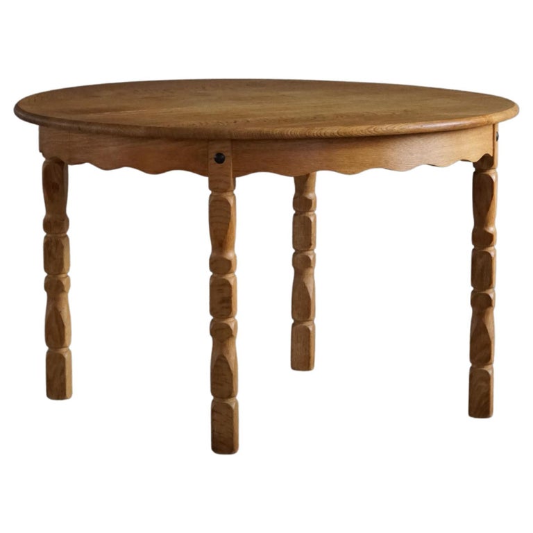 Round Dining Table in Solid Oak with Two Extensions, Danish ...