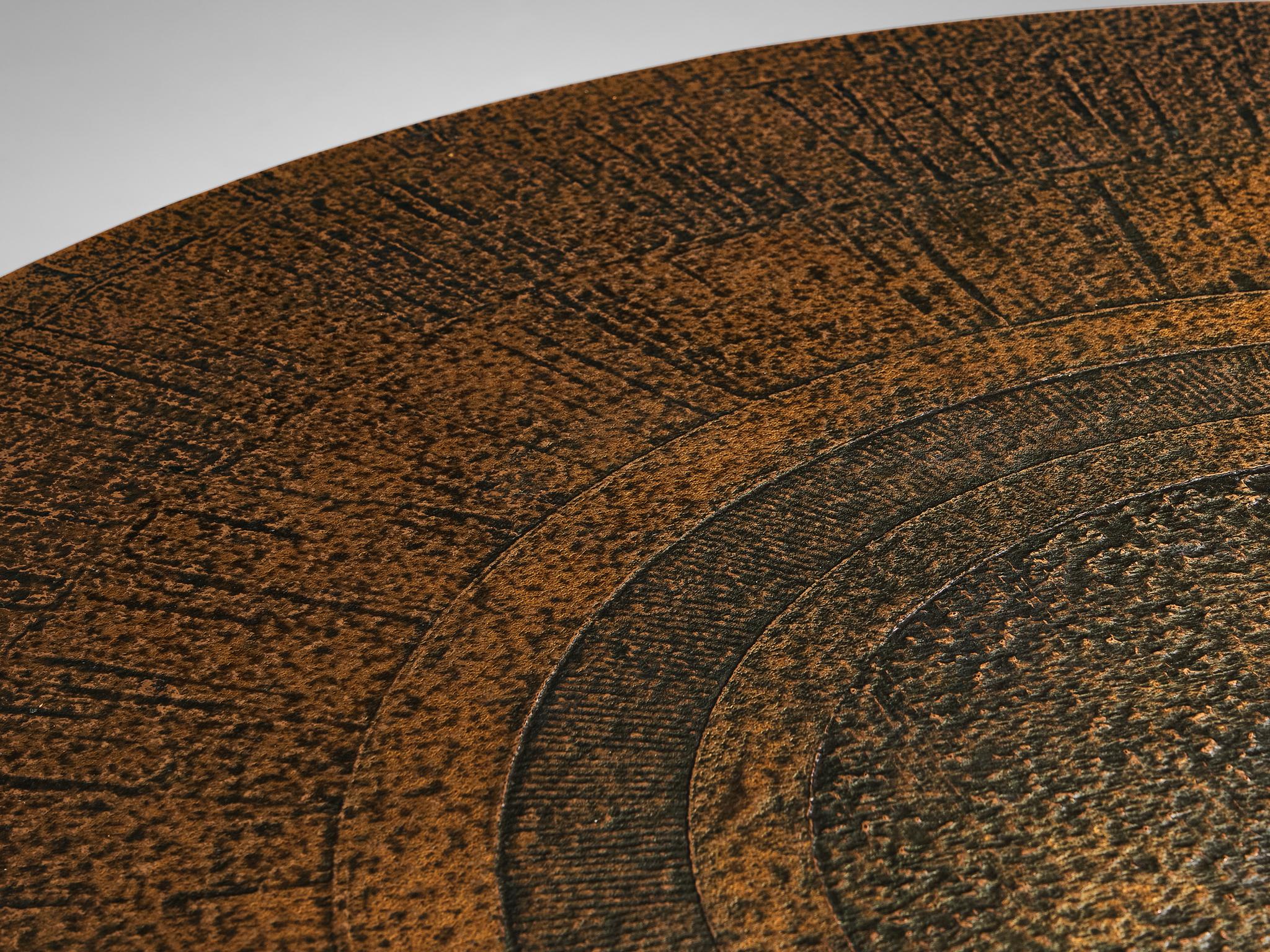 Round Dining Table with Textured Bronze Look Top and Iron Base For Sale ...