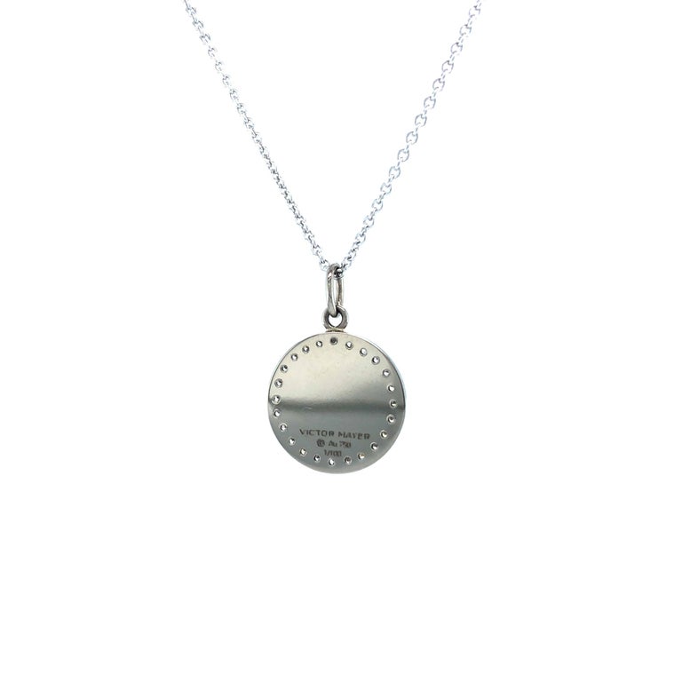 Round Disc Pendant 18k White Gold Turquoise Guilloche Enamel 24 ...