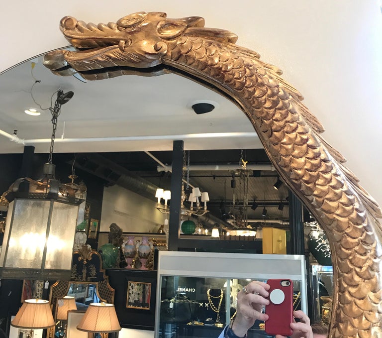 Round Dragon Motif Giltwood Mirror at 1stDibs