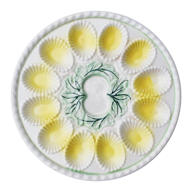 Round Ceramic Oyster Serving Platter in Yellow and Green For Sale at ...