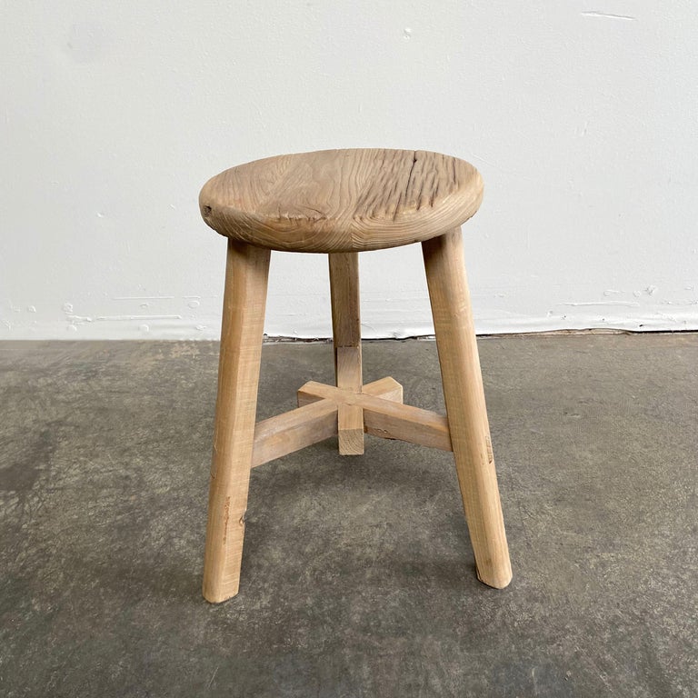 Round Elm Wood Stool at 1stDibs