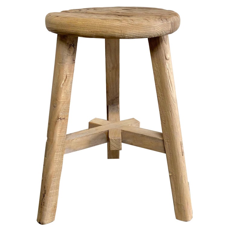 Round Elm Wood Stool Side Table at 1stDibs