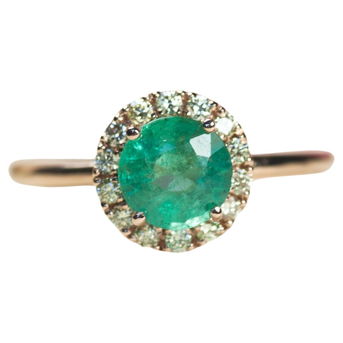 Round Emerald Engagement Ring, Rose Gold, May Birthstone, Colombian ...