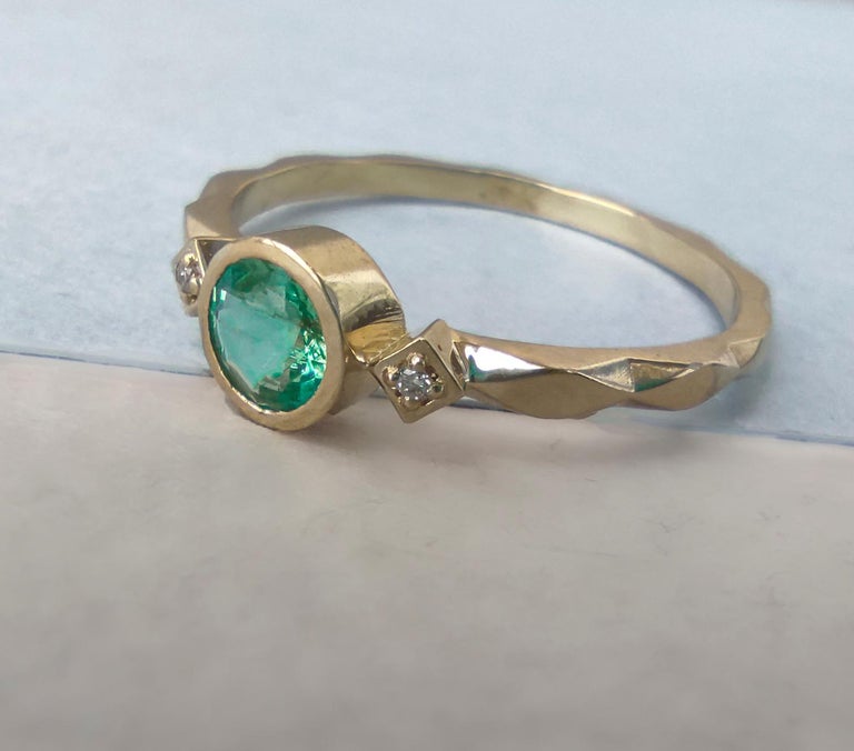 Customizable Round Emerald Ring in 14k Gold, Genuine Emerald Ring For ...