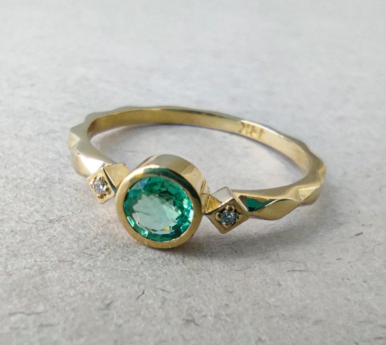 Customizable Round Emerald Ring in 14k Gold, Genuine Emerald Ring For ...