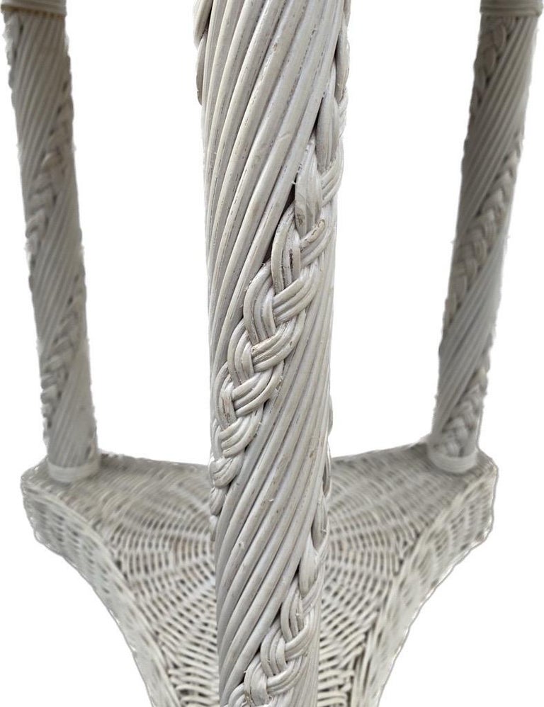 Round Empire Style White Woven Wicker Column Side End Table For Sale at ...