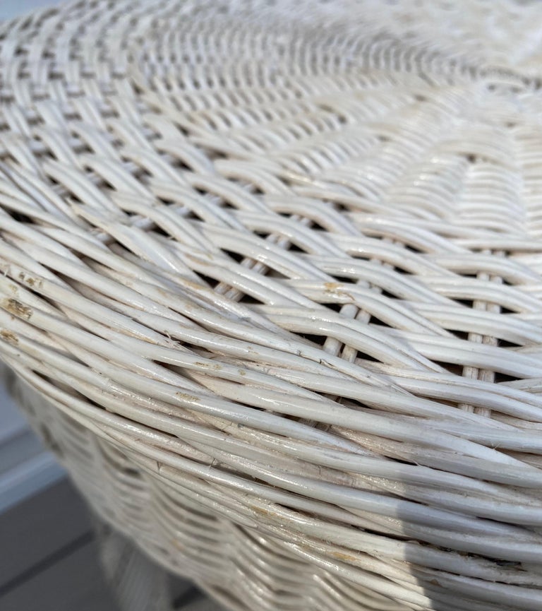 Round Empire Style White Woven Wicker Column Side End Table For Sale at ...
