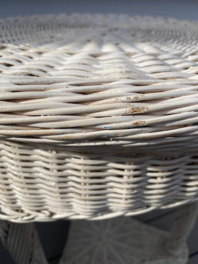 Round Empire Style White Woven Wicker Column Side End Table For Sale at ...