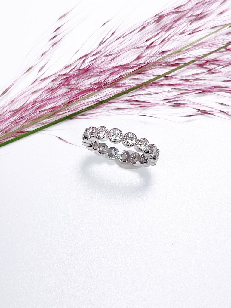 Round Eternity Ring Hand Engraved Made in Platinum 1ct For Sale at 1stDibs